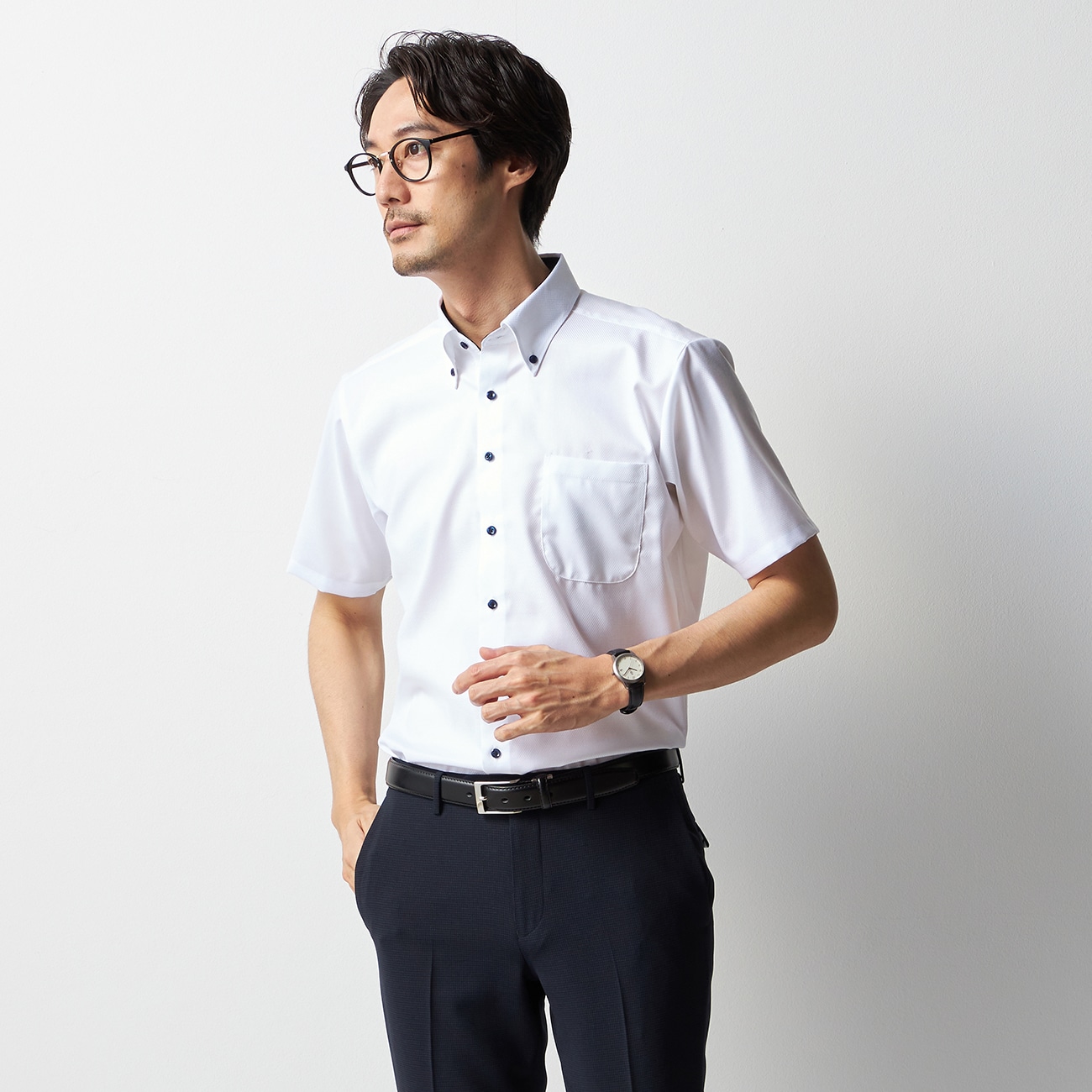 半袖スーパークールノンアイロンシャツ 綿100% ボタンダウン 織柄|O49_MTSB7449 - ORIHICA 公式通販